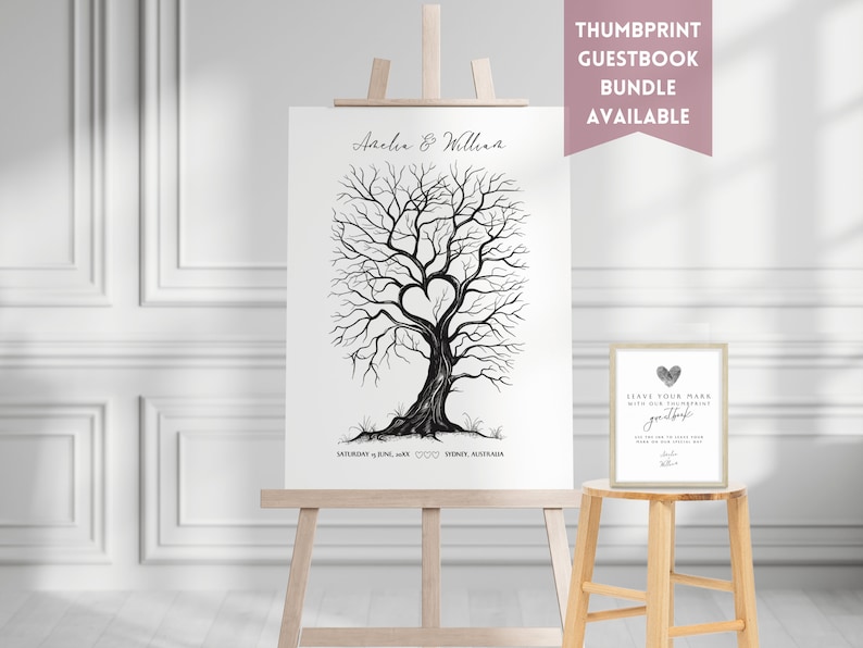 Thumbprint Wedding Guest Book Sign, Wedding Fingerprint Tree Guestbook ...