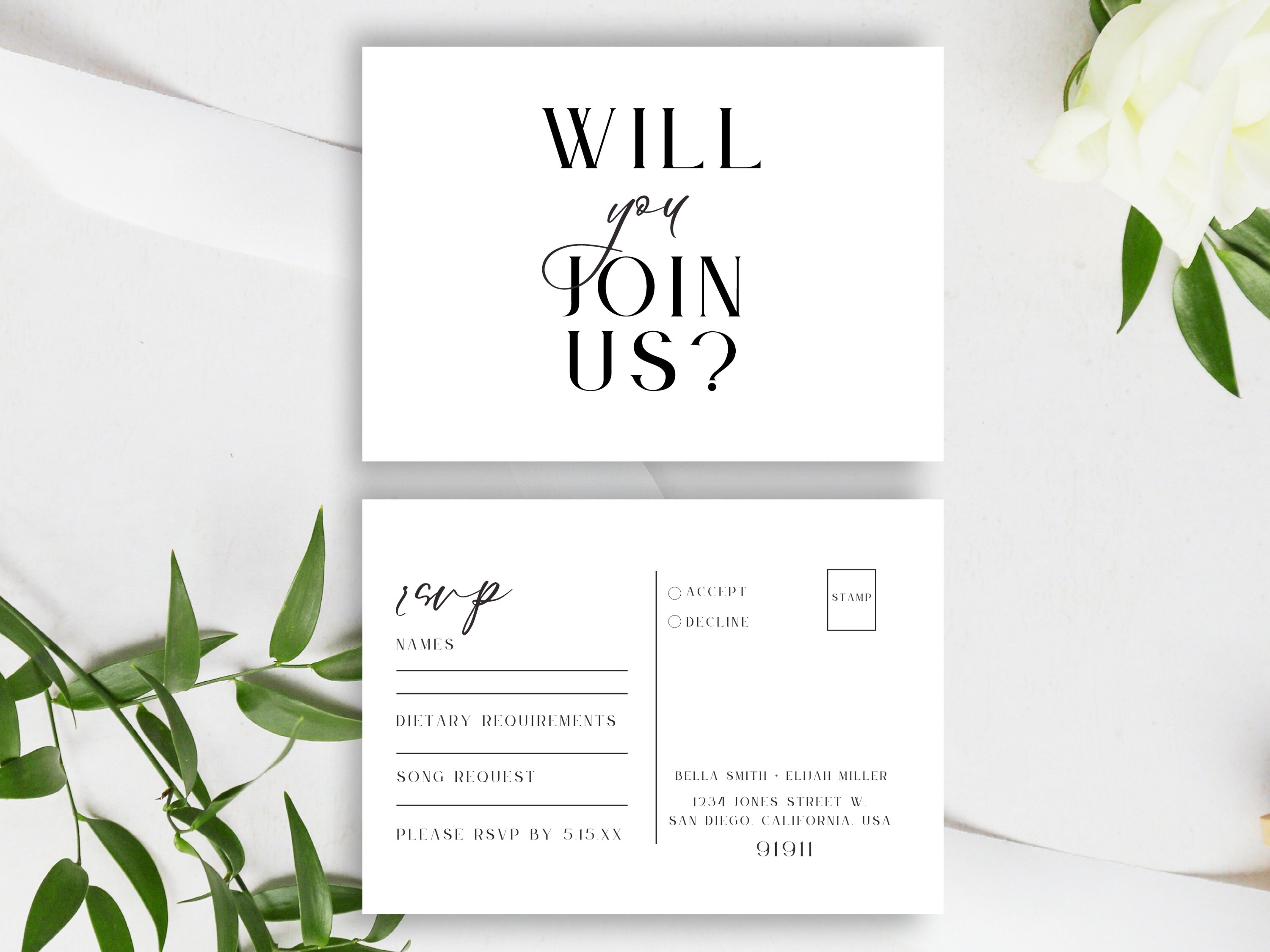 Invitation RSVP Card Template, Wedding Reply Card, Simple RSVP ...