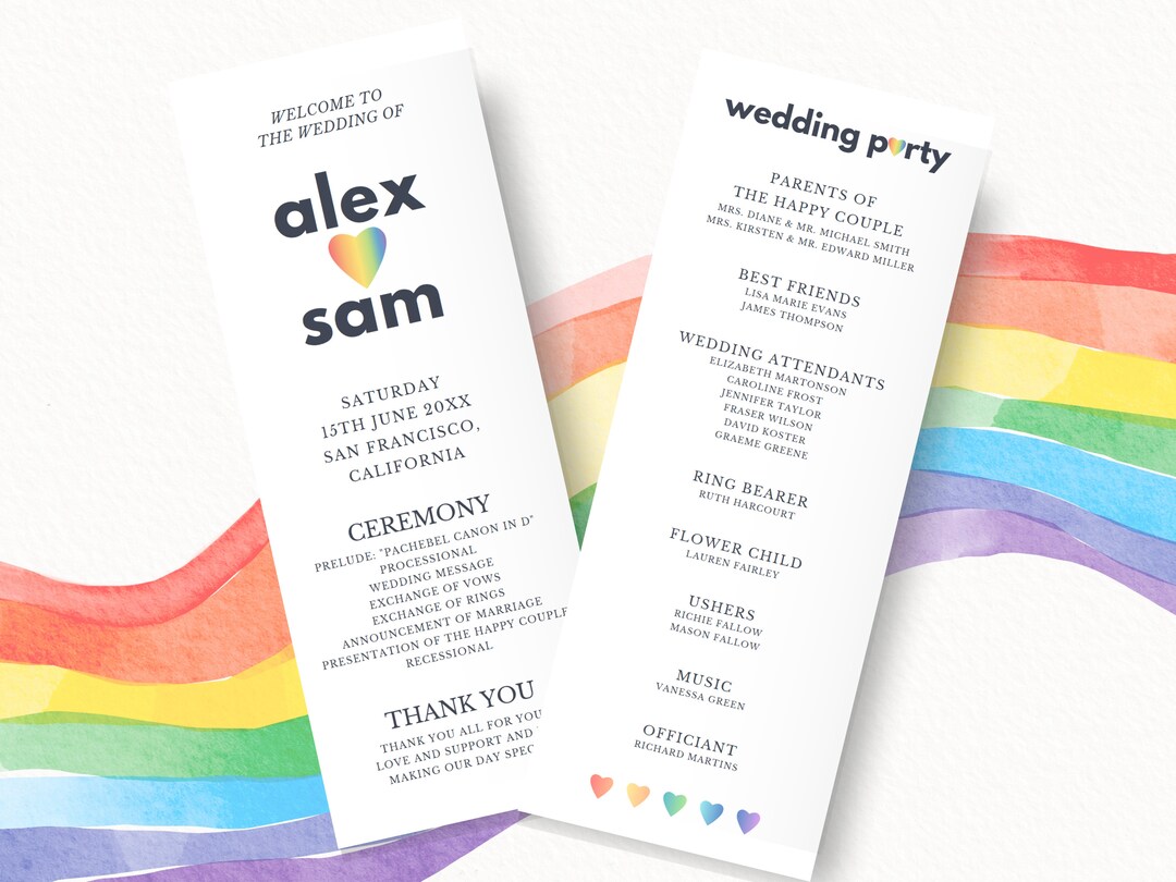 LGBTQ Wedding Program Template With Wedding Party, Slim Ceremony Order ...