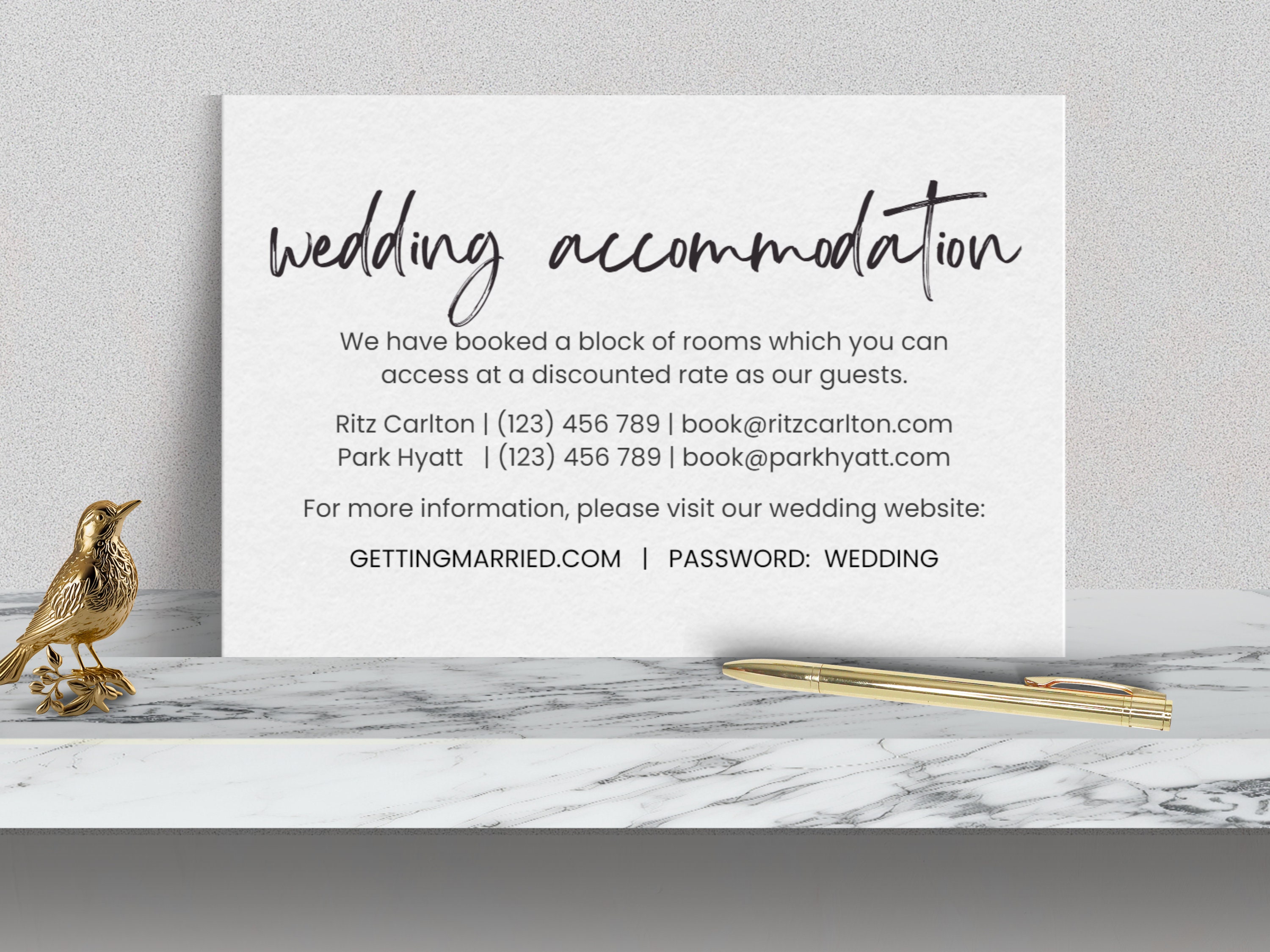 Wedding Invitations Hotel Accommodation Cards, Simple Wedding Detail Card Template, Bridesmaid ...