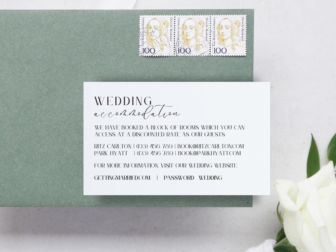 Accommodation Card Template, Black and White Wedding Details Card ...