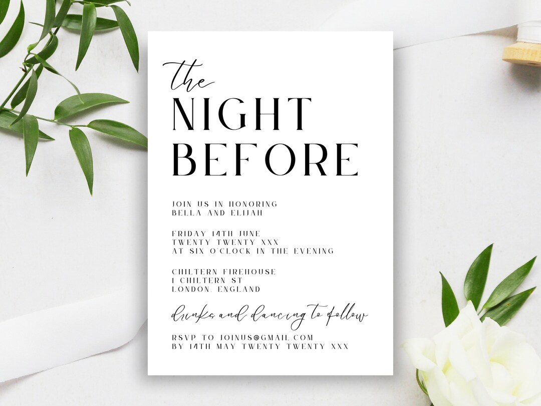 The Night Before Invitation Download, Modern Minimalist Wedding ...