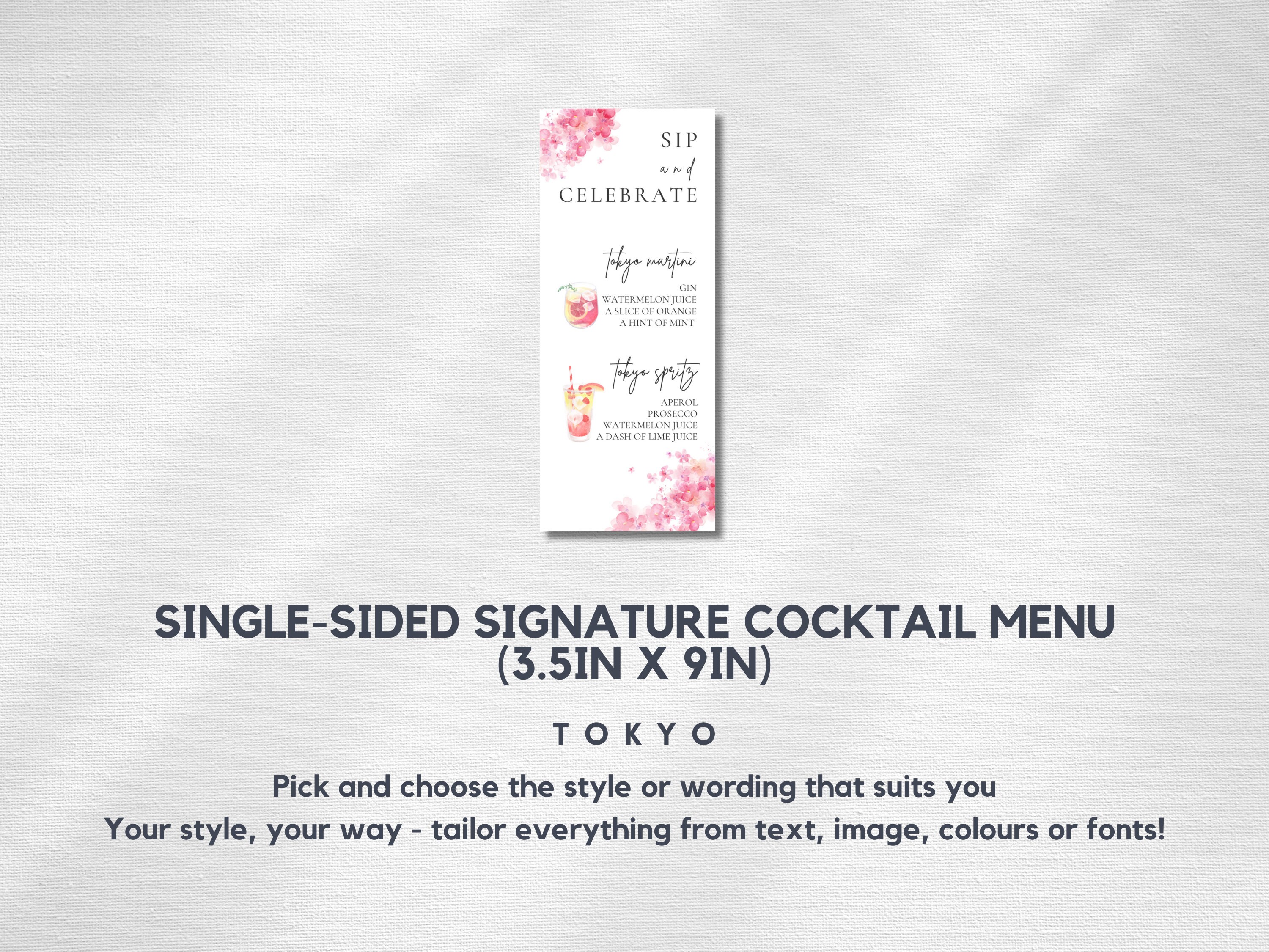 Wedding Cocktail Menu Template, Cherry Blossom Bar Menu, Printable ...