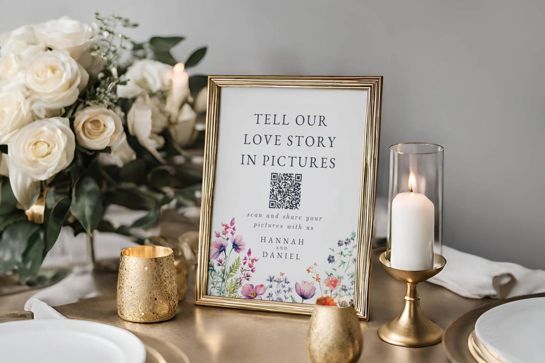 QR Code for Photo Sharing Wedding Sign Template, Wildflower Wedding ...