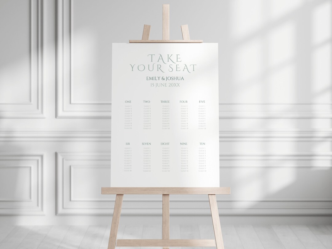 Seating Chart Wedding Signage Template, Sage Green Guest Table Custom ...