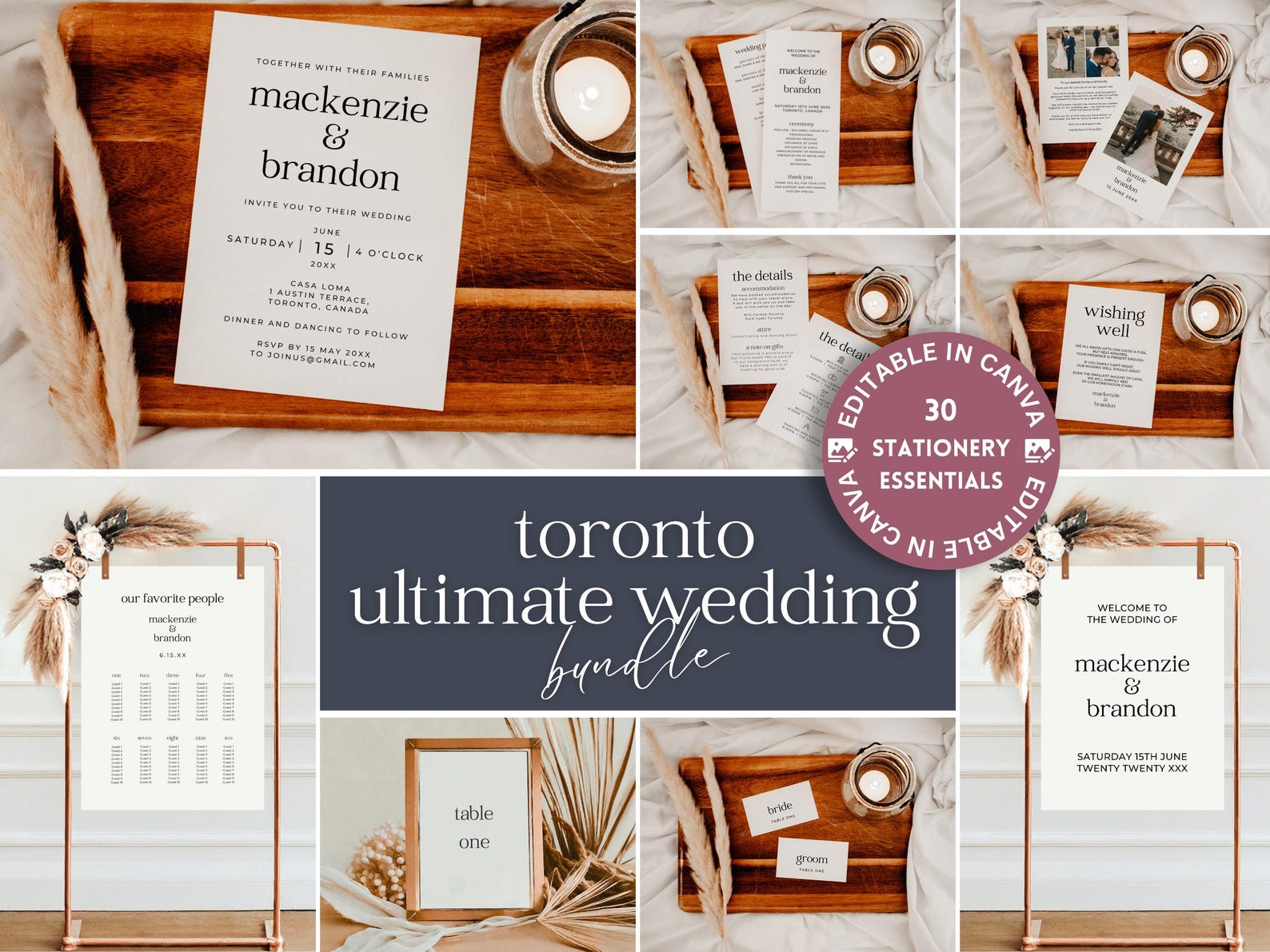 Digital Wedding Invitation Template, Modern Wedding Invite, Black and ...