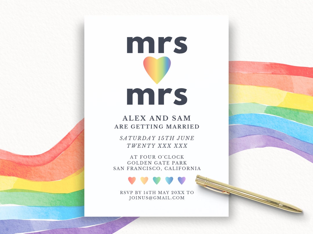 LGBTQ Wedding Invitation Template, Lesbian Wedding Invite, Rainbow Save ...