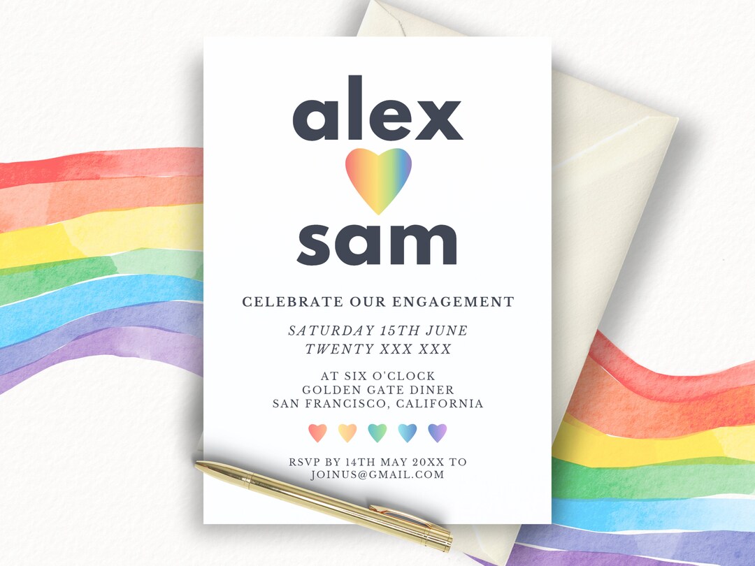 LGBTQ Engagement Party Invitation Template, Gay Couples Shower Invite ...
