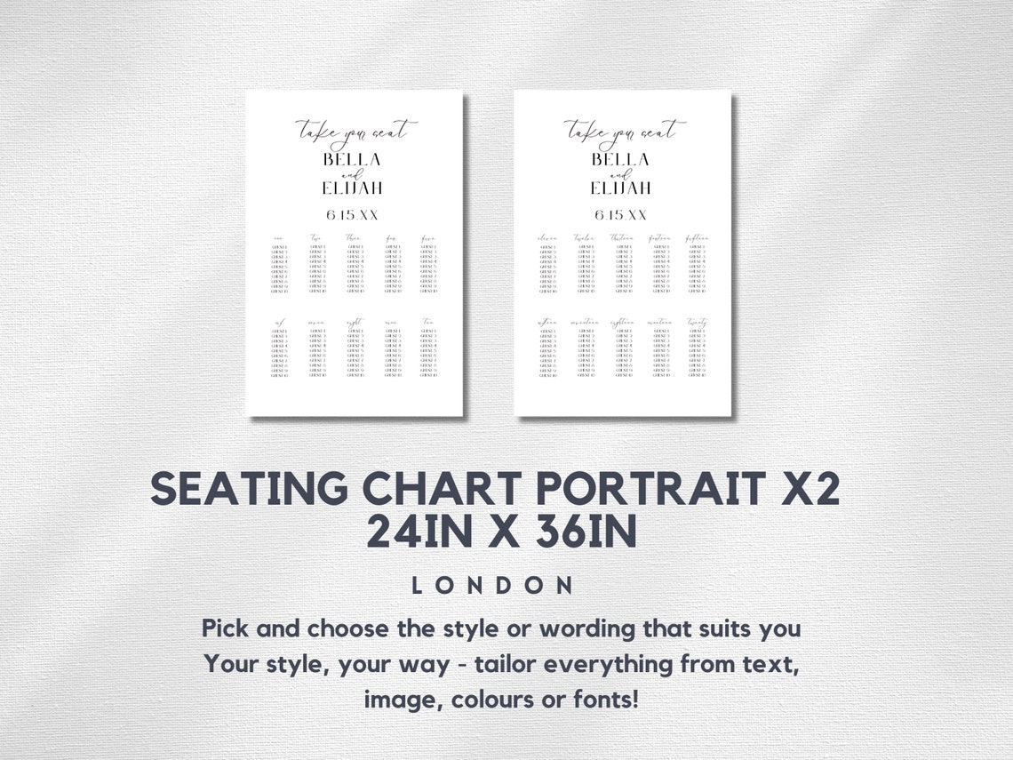 Seating Chart Sign Template, Minimalist Wedding Guest Table Sign, Black ...