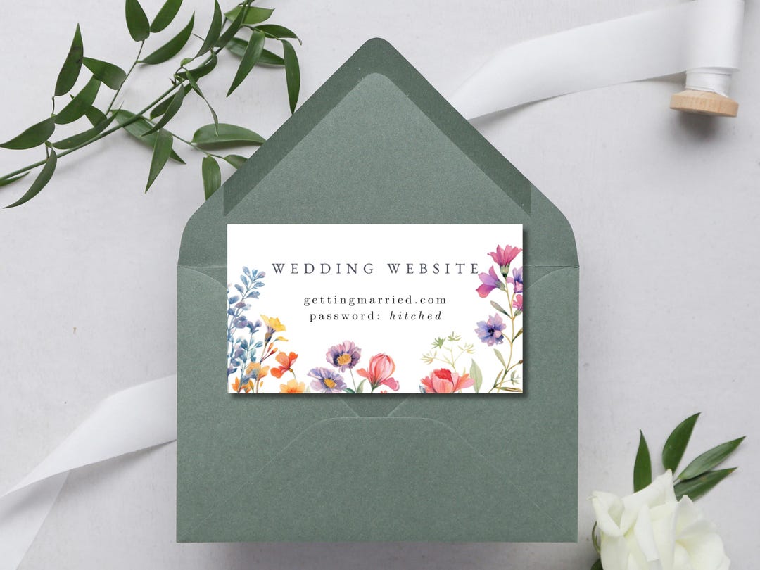 Website Card Template, Wildflower Wedding Invitation Insert Card ...