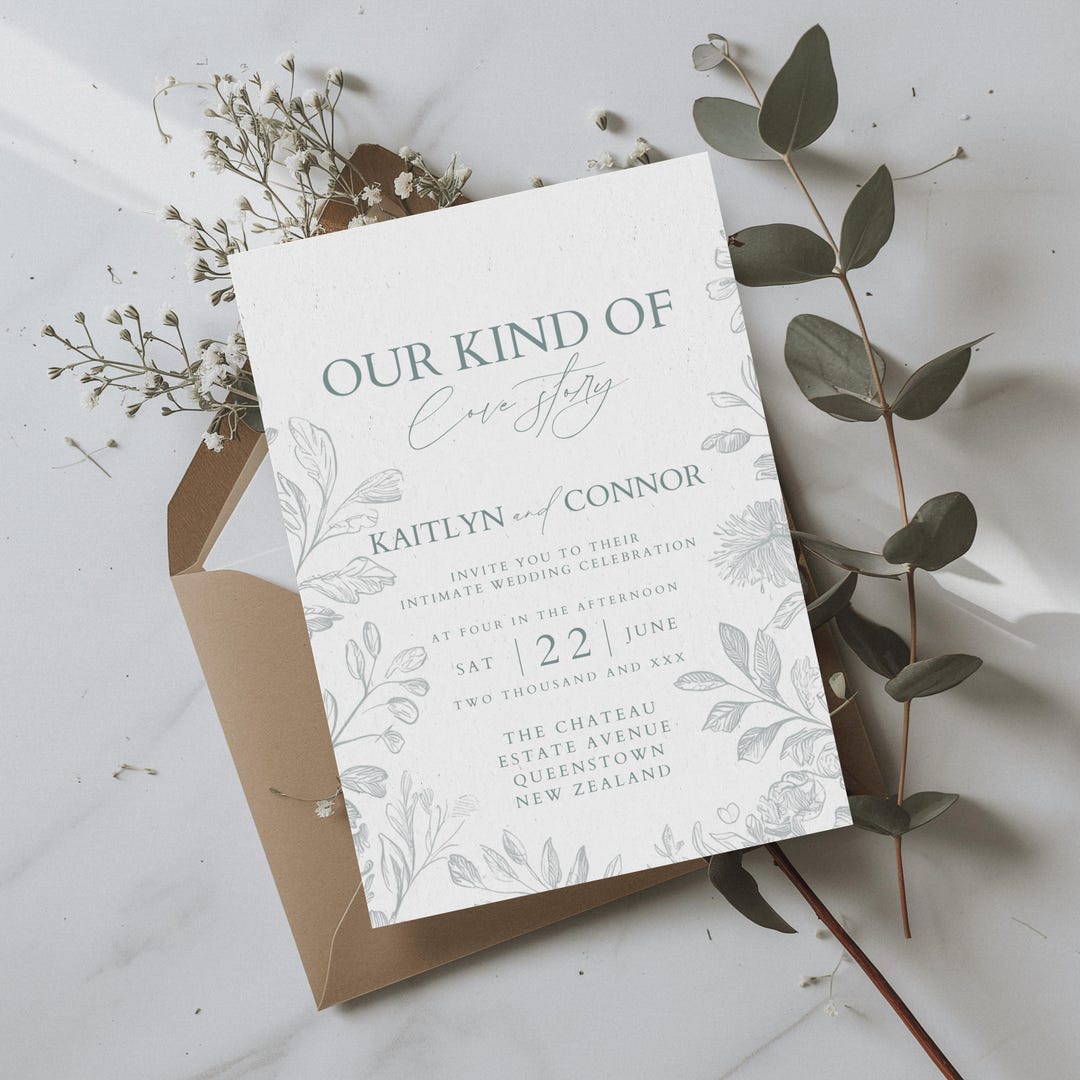 Intimate Wedding Invitation Template, Sage Green Small Wedding Invite ...