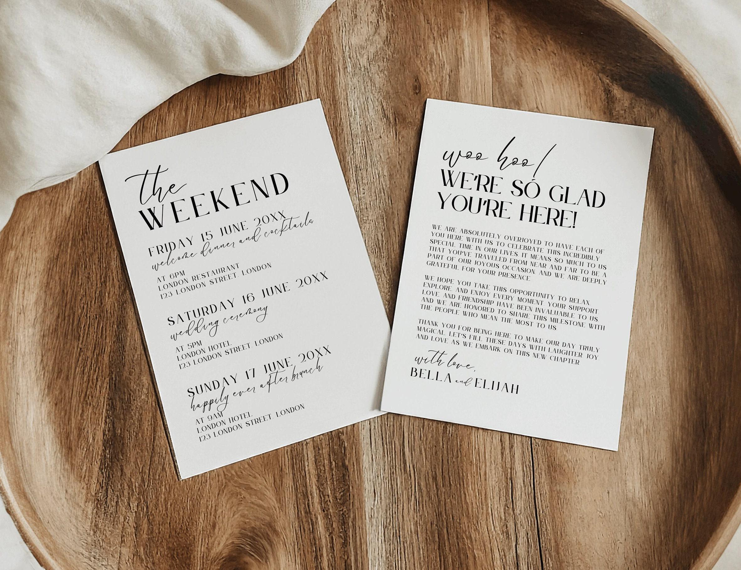 Wedding Welcome Letter Template, Destination Wedding Details Card ...