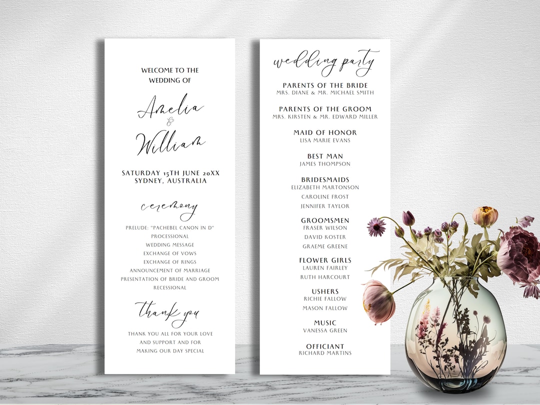 Simple Long Wedding Program Template Download, Printable Wedding ...