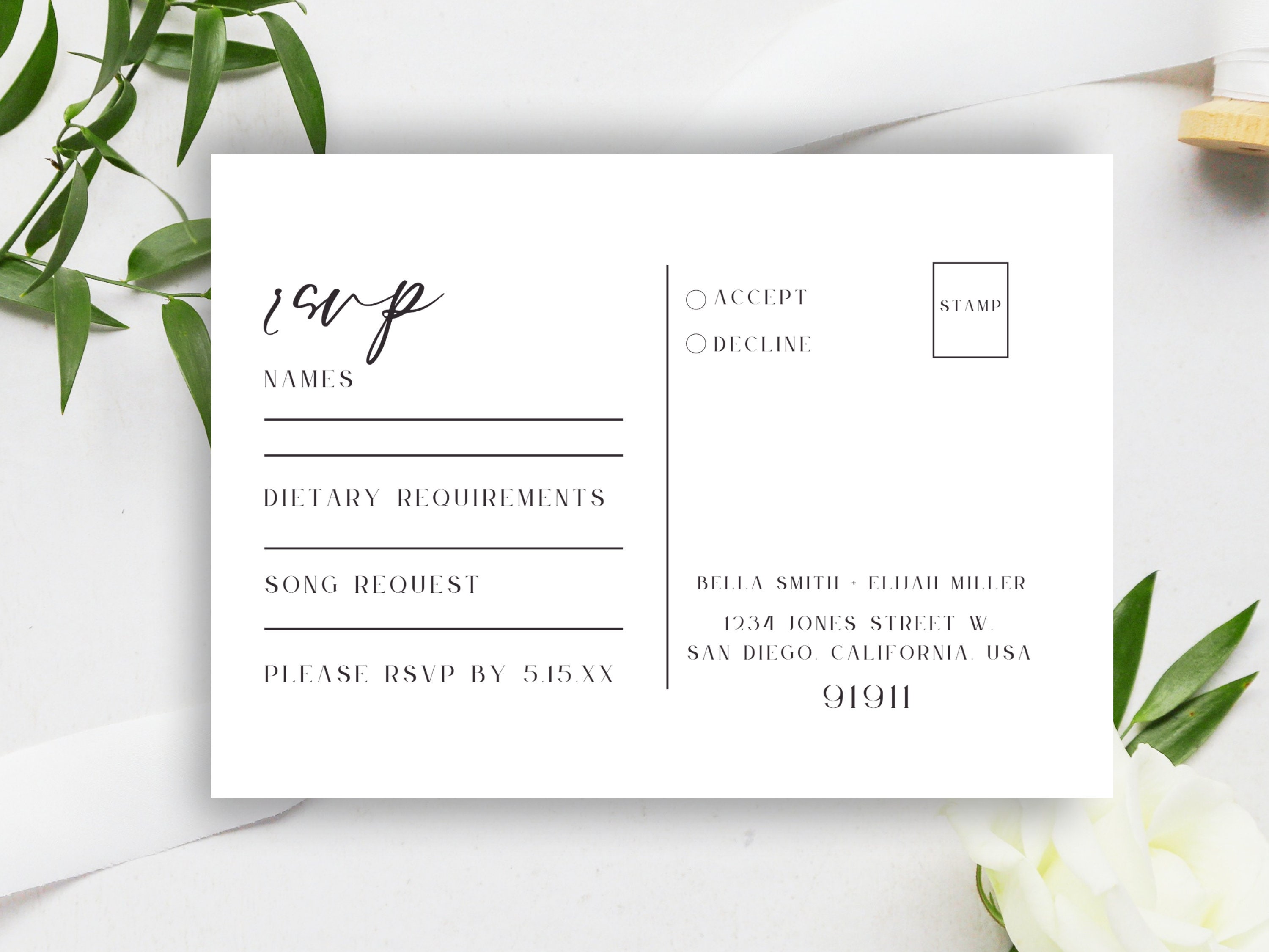 Invitation RSVP Card Template, Wedding Reply Card, Simple RSVP ...