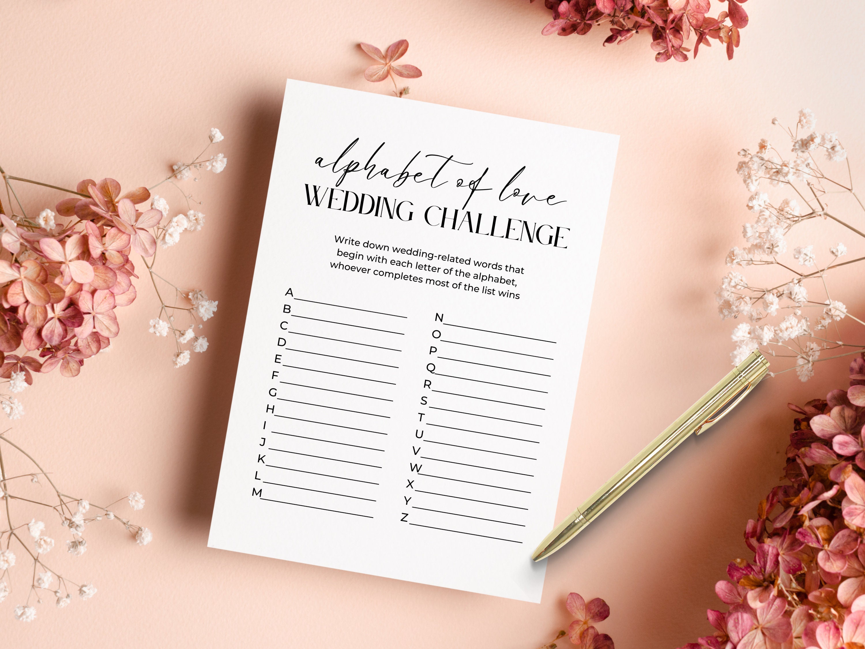 A-Z Wedding Game Printable, Alphabet of Love Wedding Challenge, Bridal ...