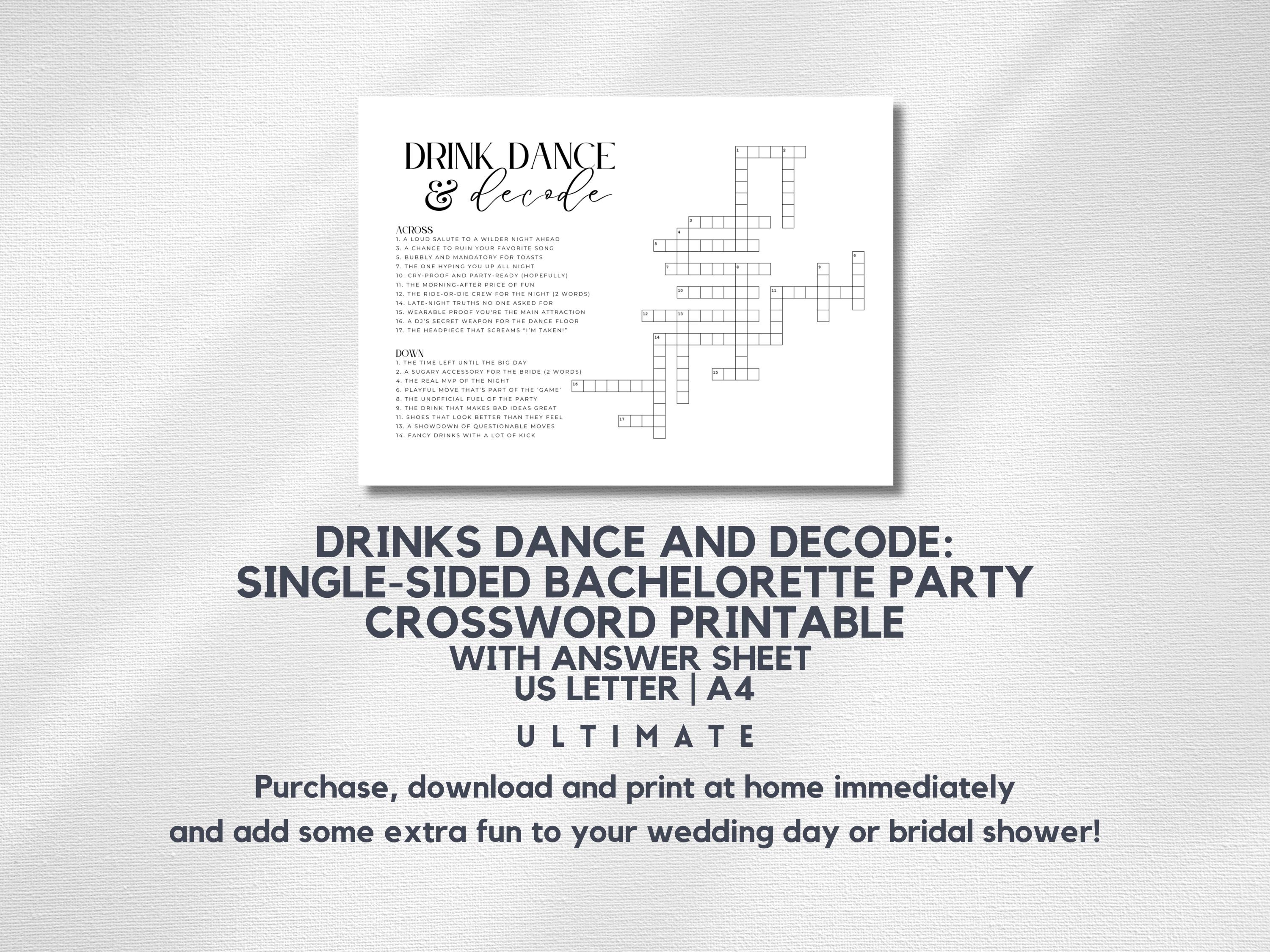 Sip and Solve Bachelorette Crossword Puzzle Printable, Bachelorette ...
