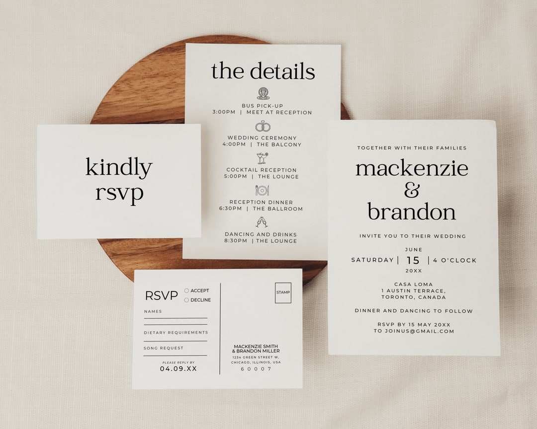 Wedding Invitation Template Bundle, Modern Wedding Invite, Simple ...