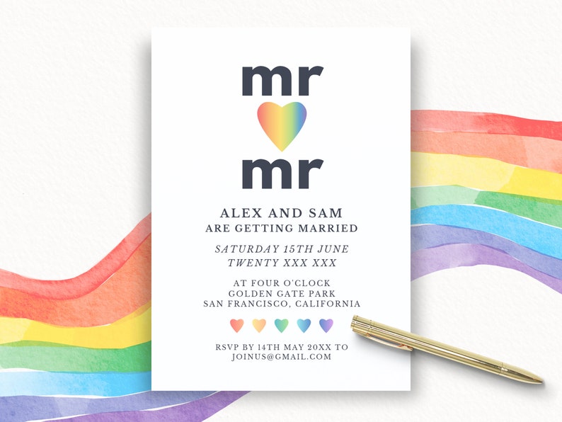 LGBTQ Wedding Invitation Template, Rainbow Wedding Invite, Same Sex ...