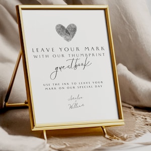 Thumbprint Wedding Guest Book Sign, Wedding Fingerprint Tree Guestbook ...