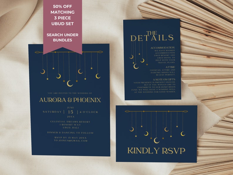 Save the Date Invitation Template, Celestial Wedding Invitation, Moon ...
