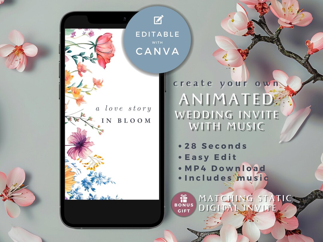 Animated Wedding Invitation Template, Wildflower Wedding Digital ...