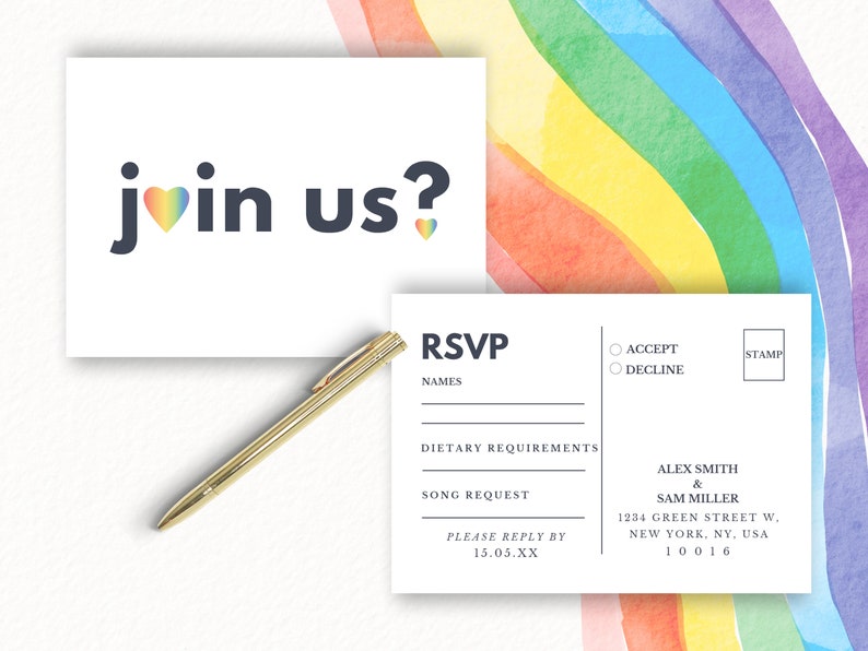 LGBTQ Wedding Invitation Bundle Template, Same Sex Wedding Invite Set ...