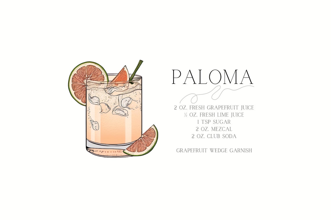 Paloma- Classic Cocktail Bar Cart Printable Wall Art - Etsy