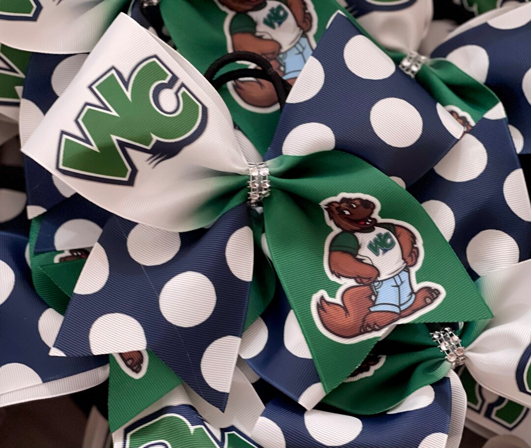 Custom Sublimated Team Name Logo Polka Dot Cheer Bow - Designed With ...