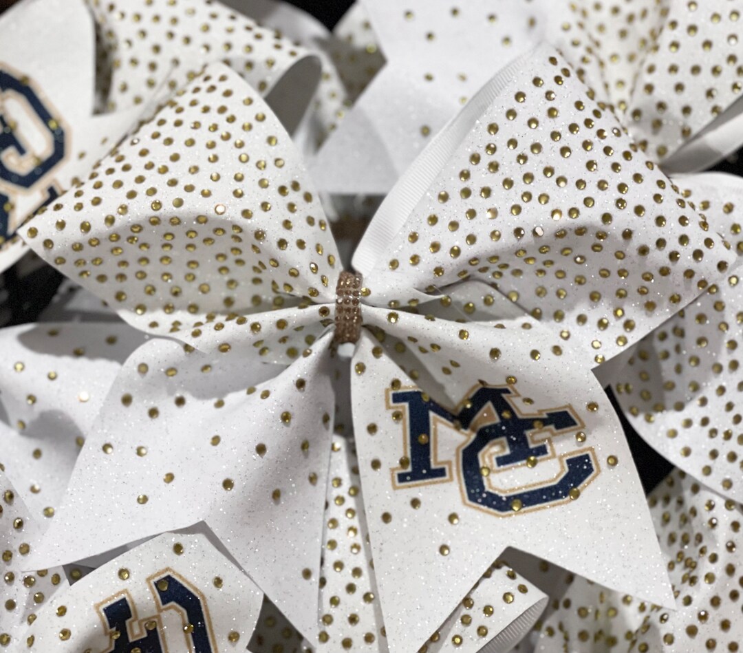 Glitter & Gold Rhinestone Logo Cheer Bow - TEAM DISCOUNTS AVAILABLE ...