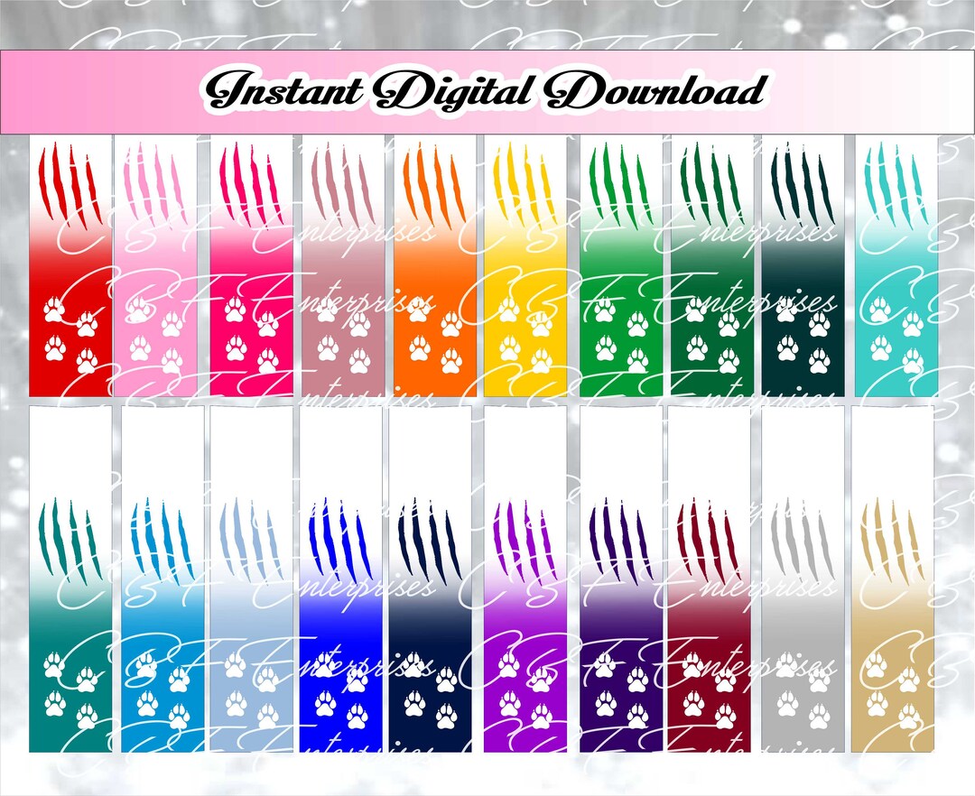 20 Color Bundle - Claw / Paw Print Ombre - Cheer Bow Graphic Digital ...