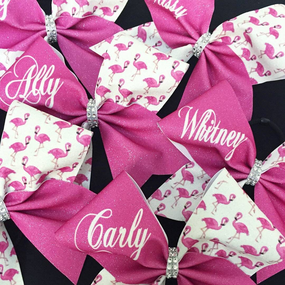 Custom Sublimated Personalized Name Flamingo Pink Cheer Bow - Designed ...