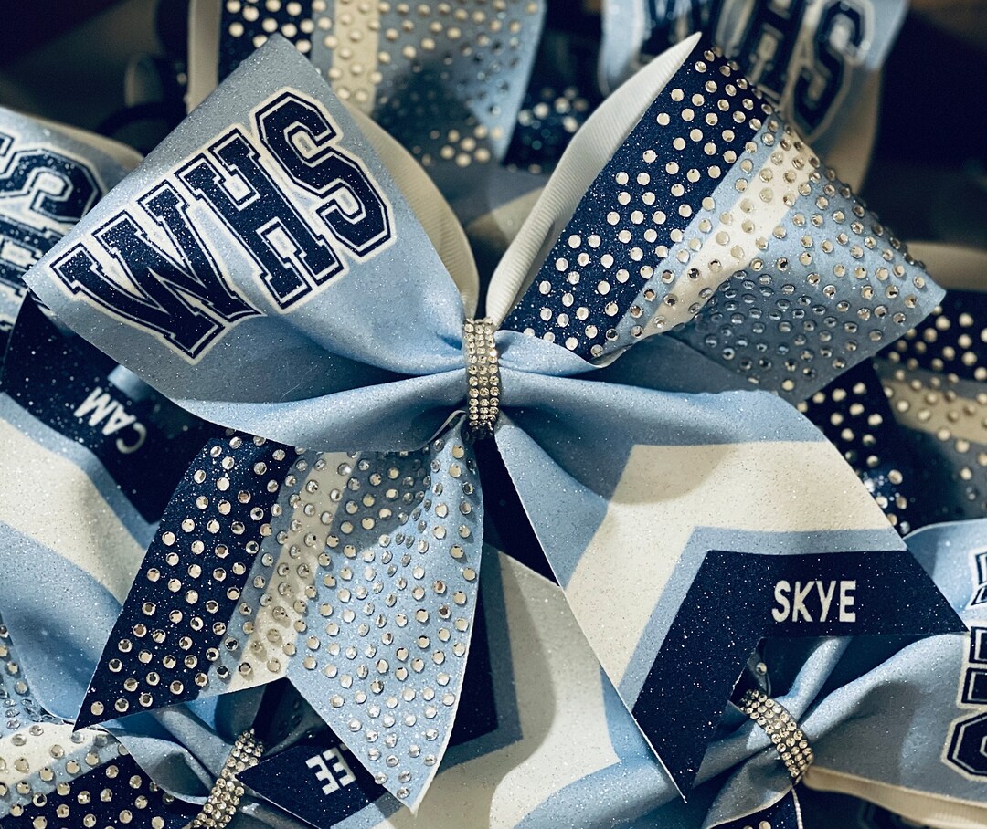 Glitter & Rhinestone Personalized Cheer Bow - Custom Colors and Text ...