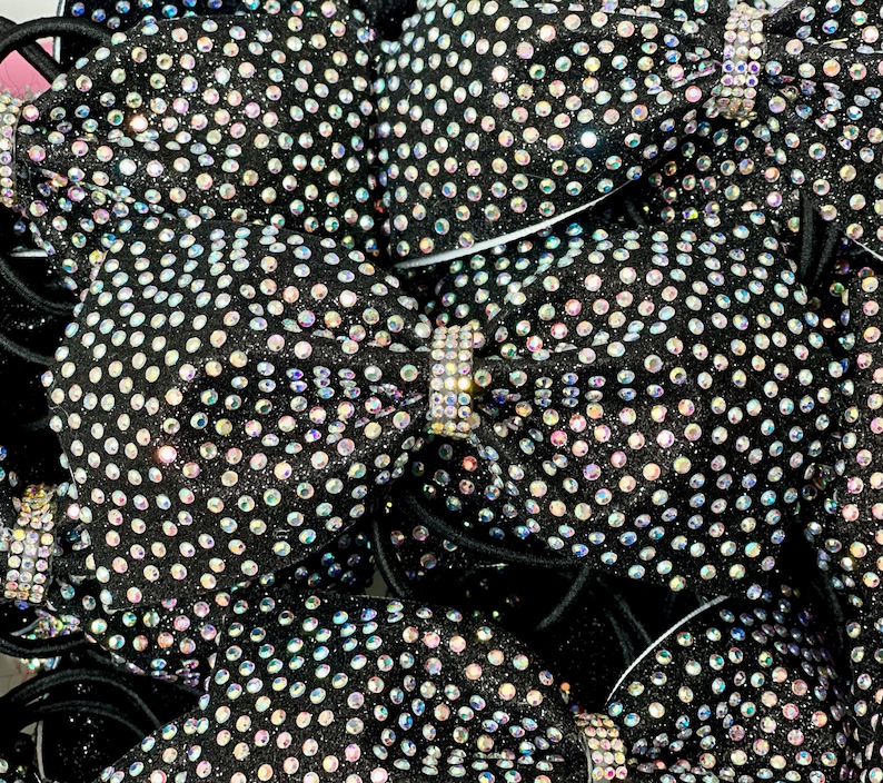 READY TO SHIP - Black Glitter & Ab Rhinestone Tailless Cheer Bow - Etsy