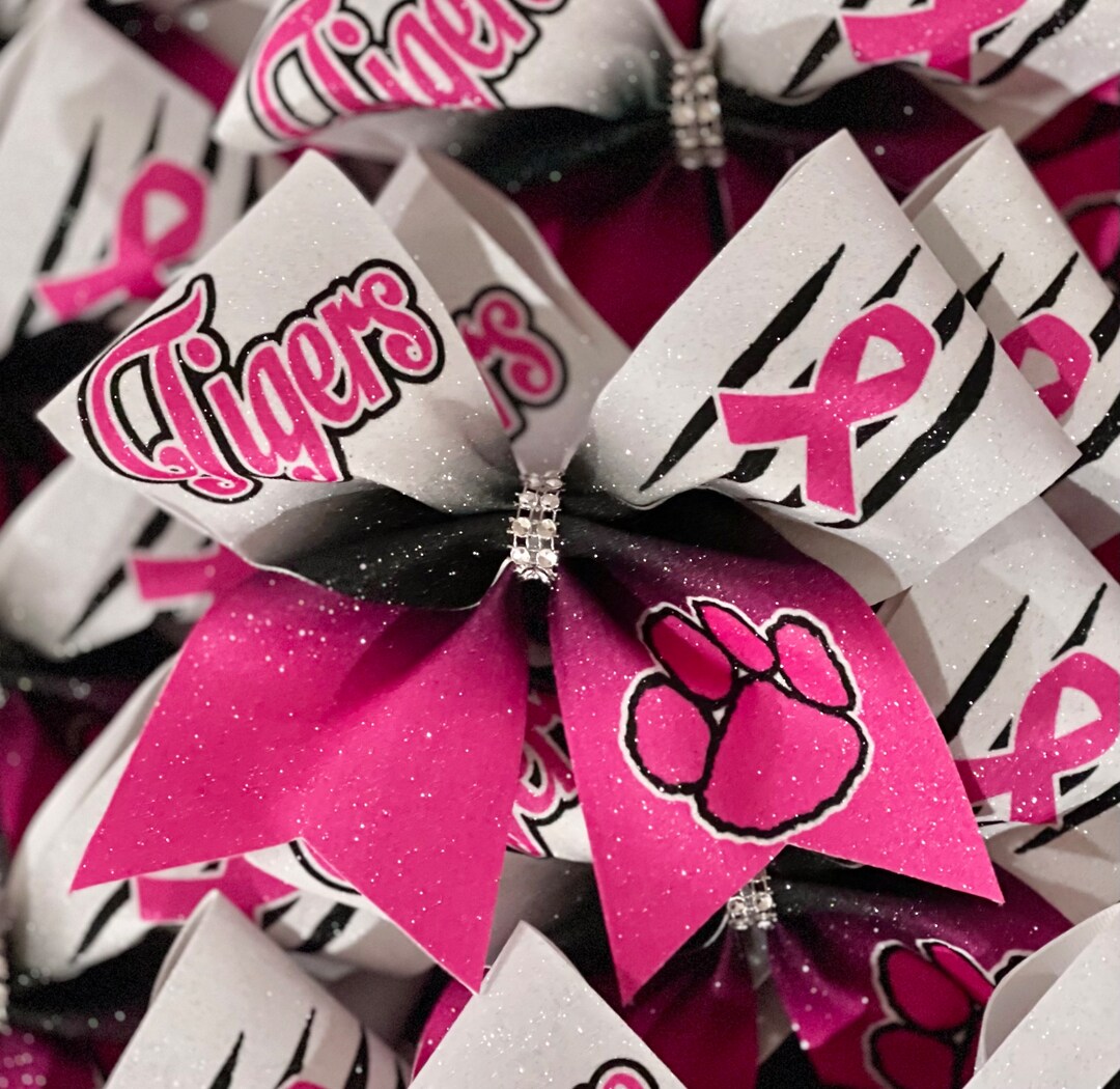 Paw Print Team Name Pink Breast Cancer Awareness Sublimated Cheer Bow ...