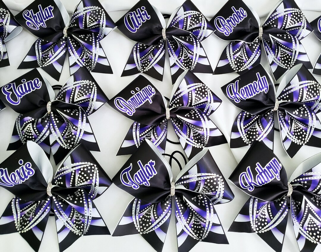 Satin & Rhinestone Individual Names Cheer Bow - Designed in Your Team ...