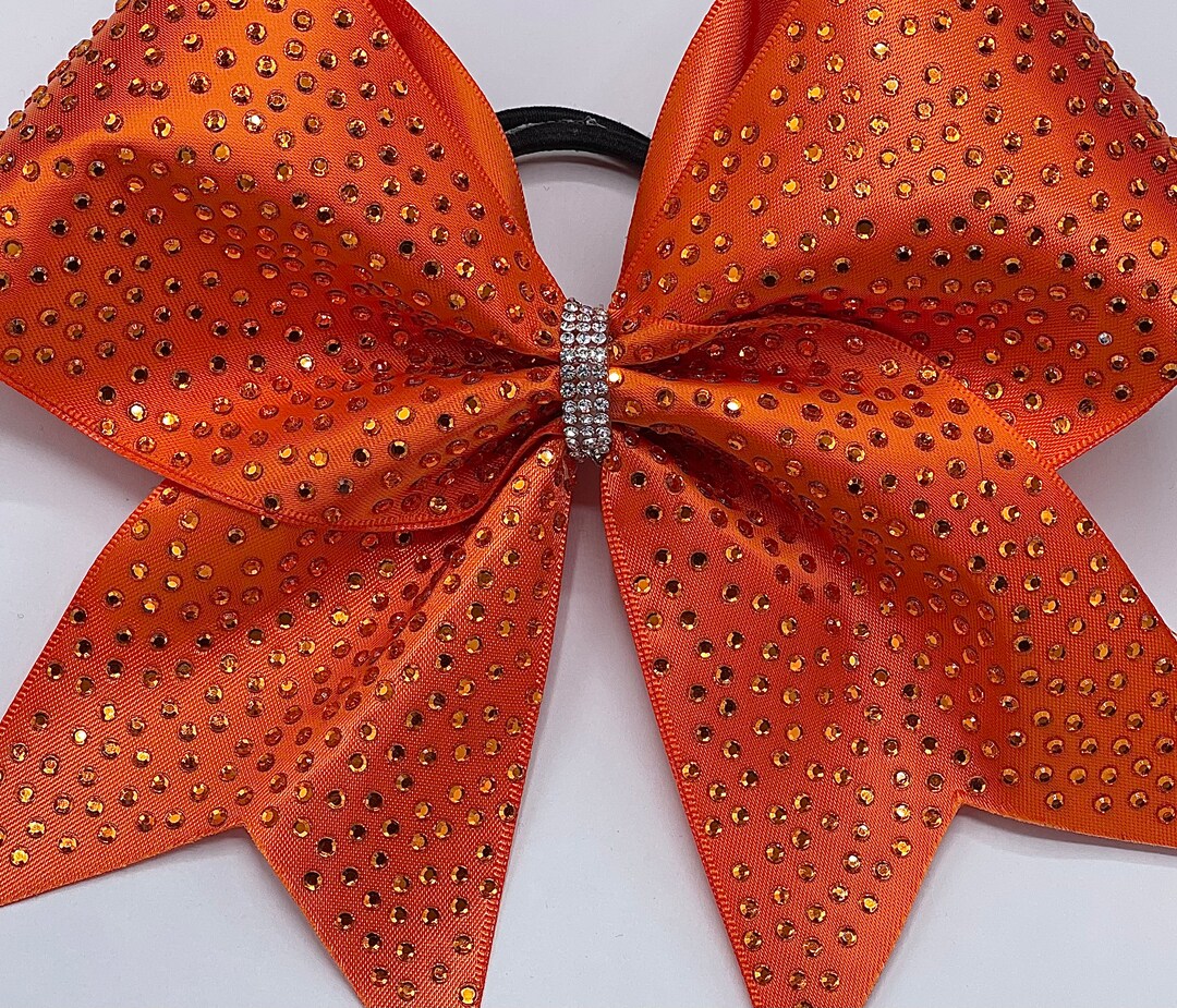 Orange Satin & Orange Rhinestone Cheer Bow - All Satin Colors Available ...
