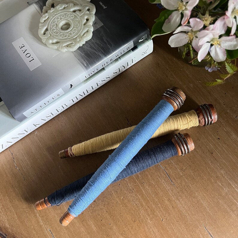 Vintage Industrial Bobbin Spindles With Yarn Set of 3 - Etsy