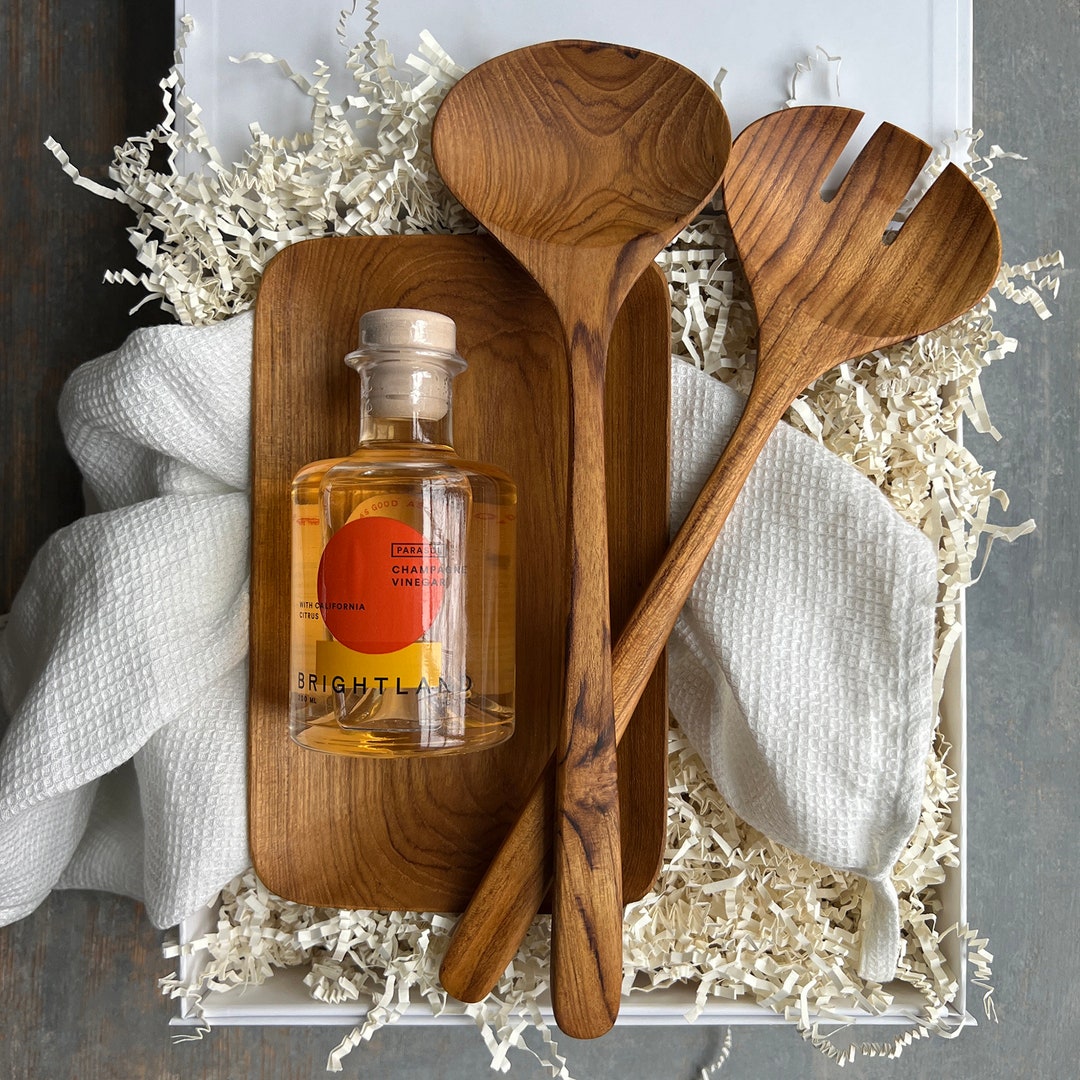 Bon Appétit Gift Box - Includes Teak Salad Servers, Teak Tray, Tea ...