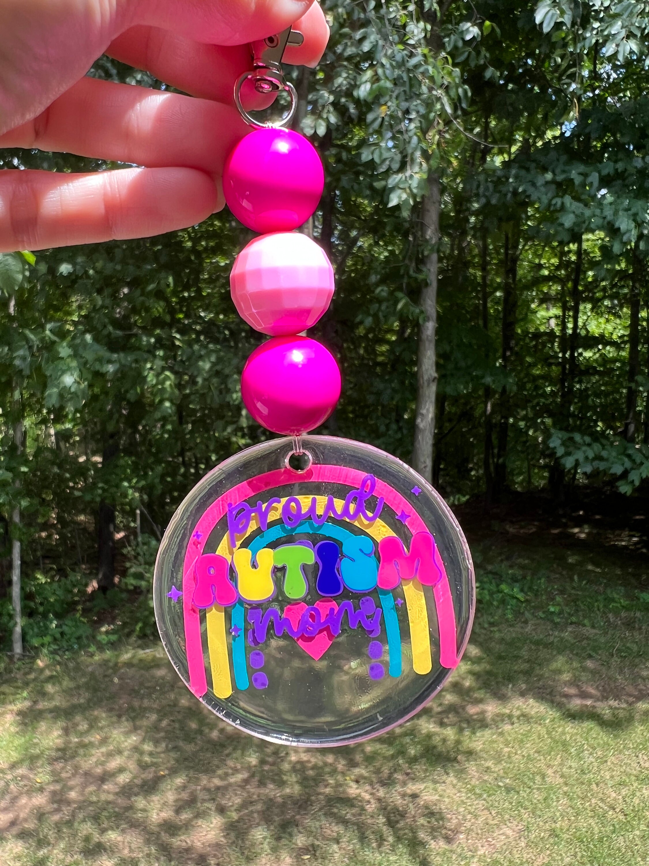 Proud Autism Mom Acrylic Keychain, Rainbow Beads, Lobster Clasp - Etsy