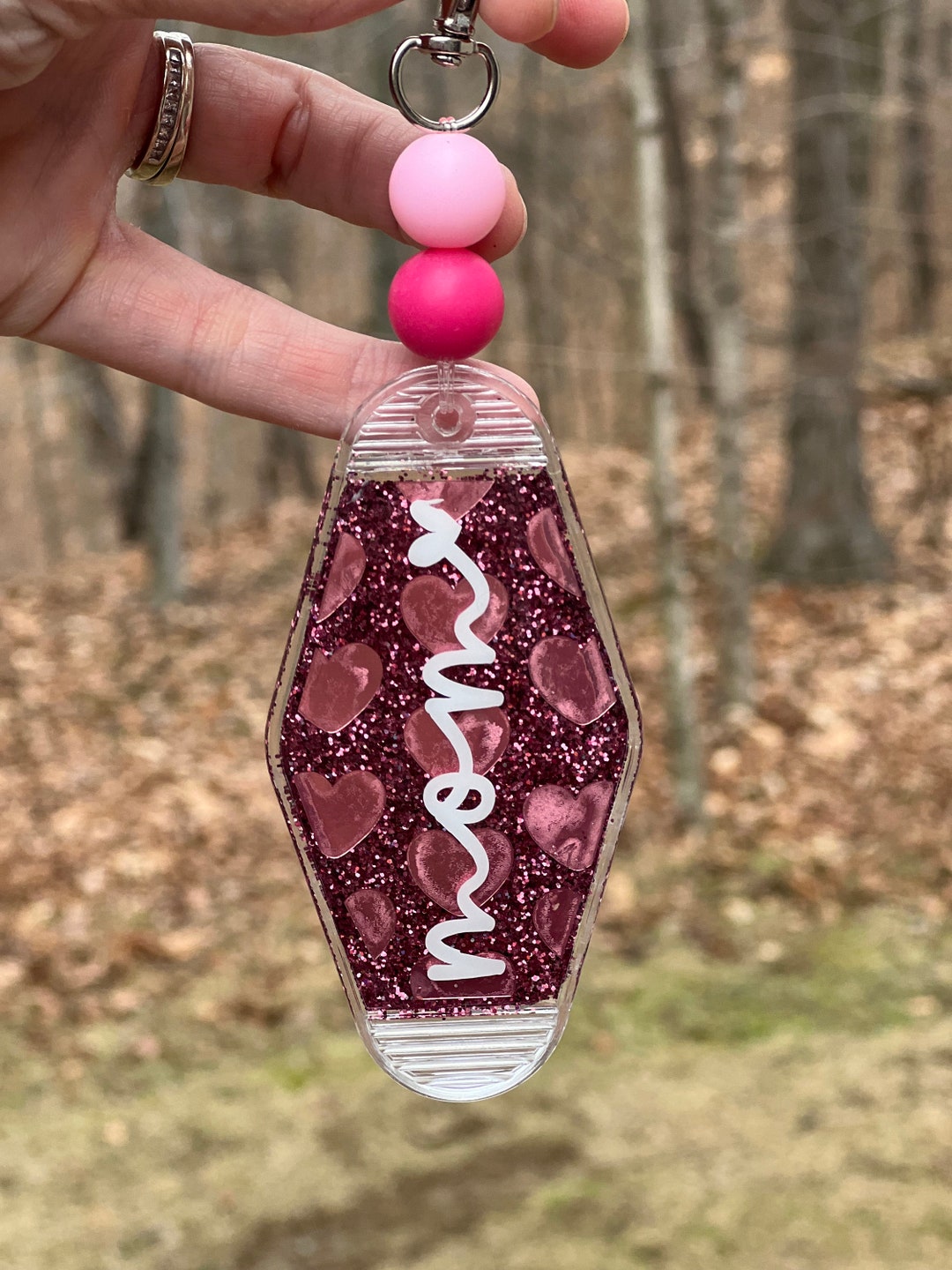 Mom Glitter Motel Style Keychain With Bubblegum Beads, Retro Mom ...