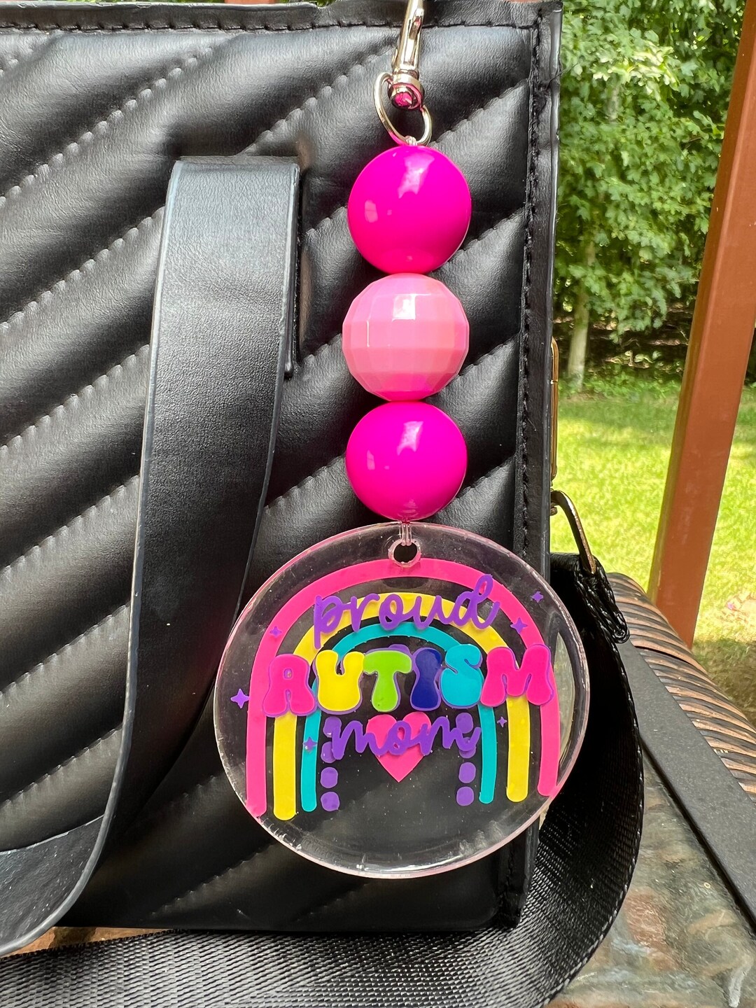 Proud Autism Mom Acrylic Keychain, Rainbow Beads, Lobster Clasp - Etsy