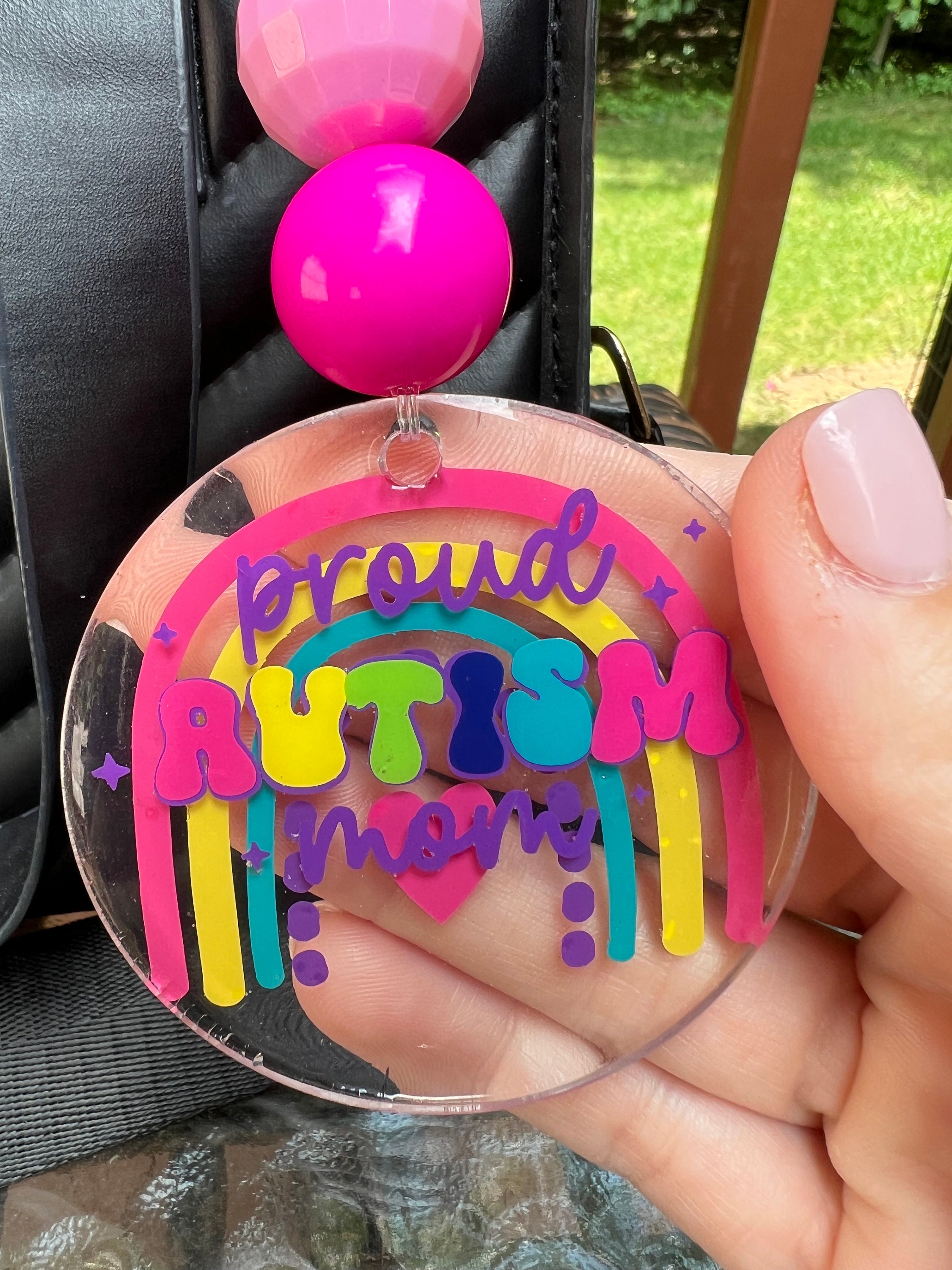 Proud Autism Mom Bubblegum Pink Bead Acrylic Keychain With Lobster ...