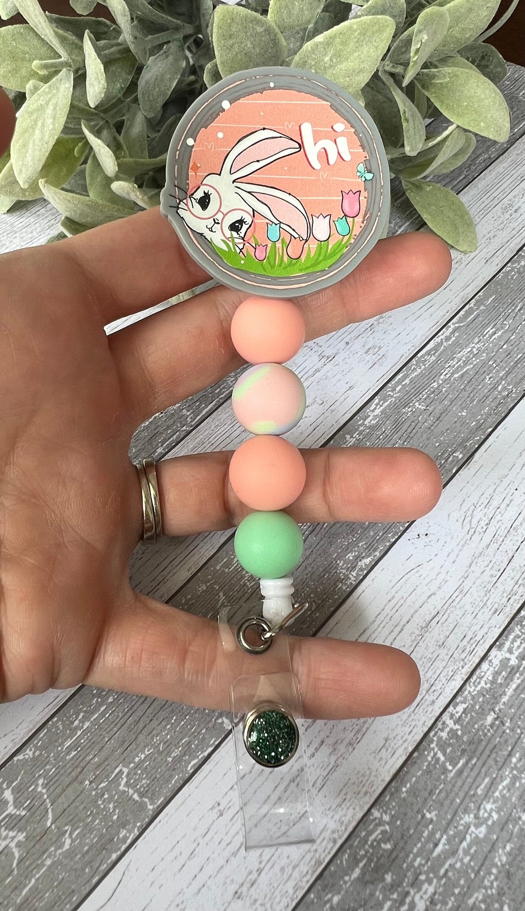 Easter Spring Bunny Badge Reel, Pastel Beaded Retractable Badge Reel ...