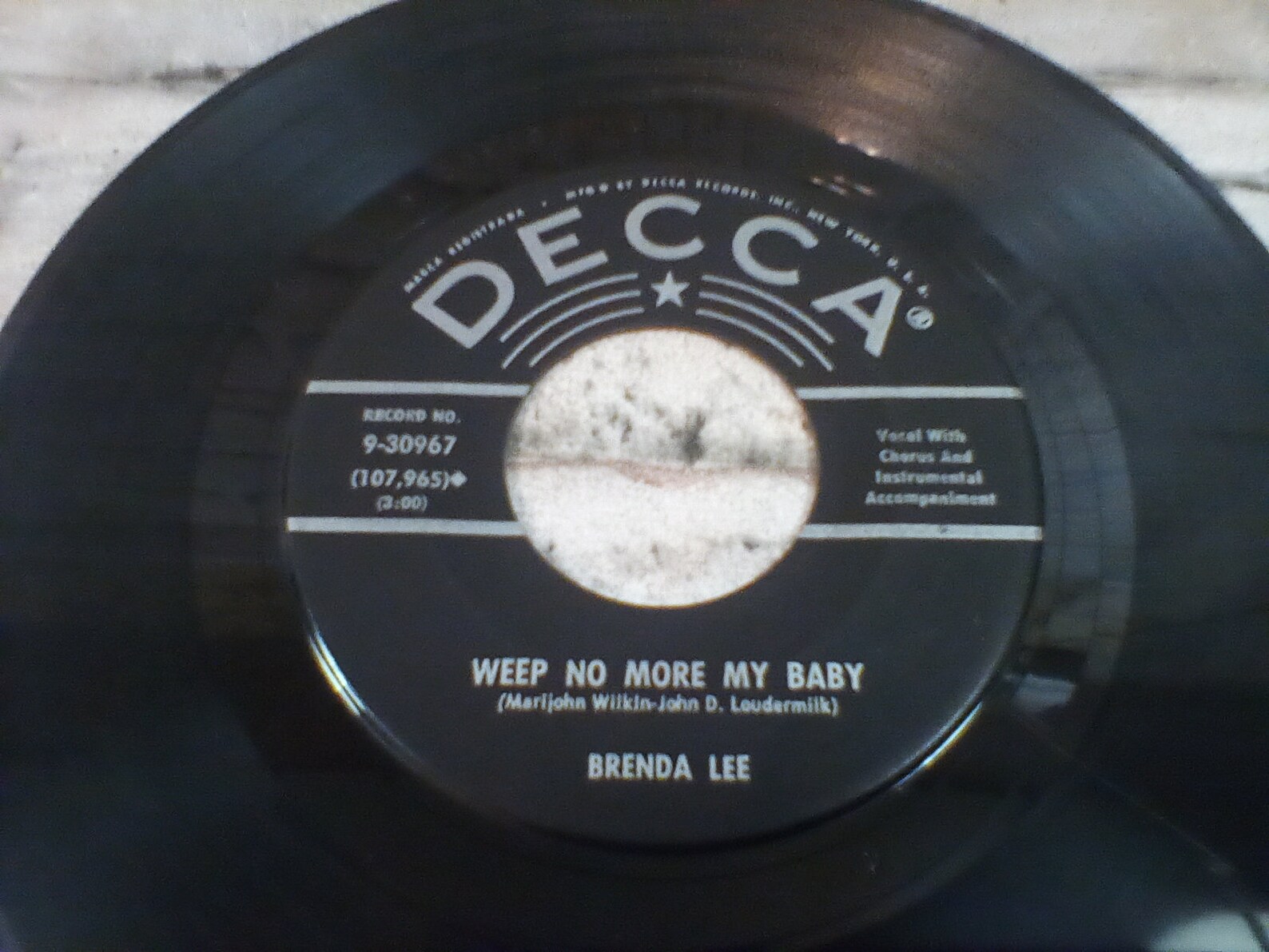 Brenda Lee 45 Record Sweet Nothin's/weep No More My Baby 30967, Decca ...