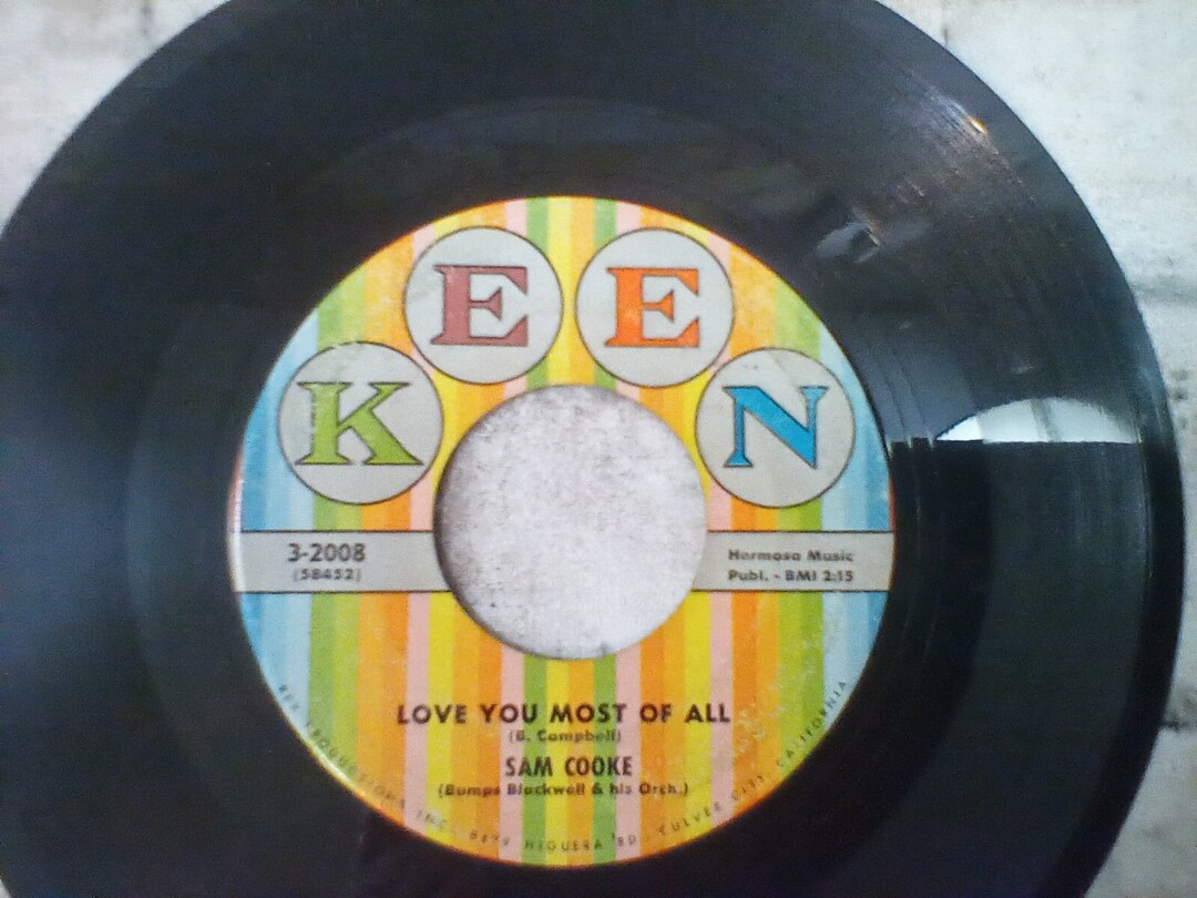 Sam Cooke 45 Record, Love You Most of All/blue Moon, #2008 Keen Records ...