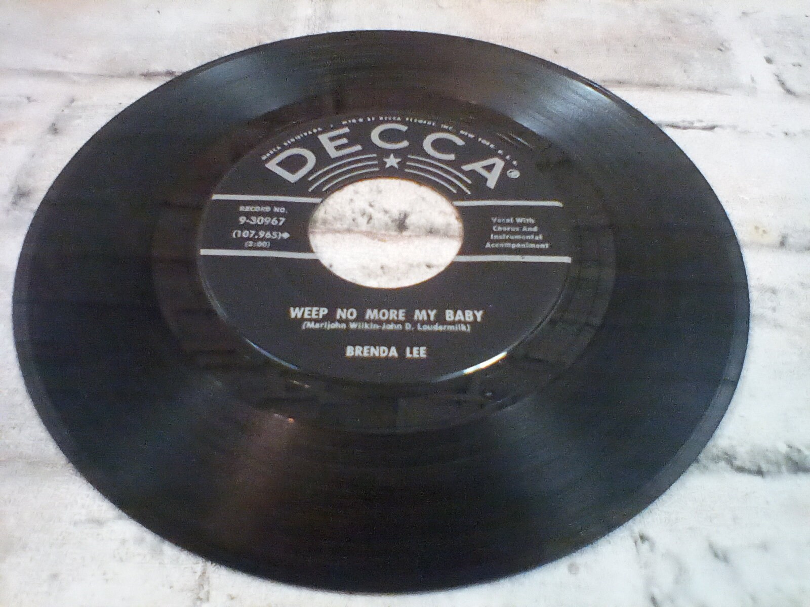Brenda Lee 45 Record Sweet Nothin's/weep No More My Baby 30967, Decca ...