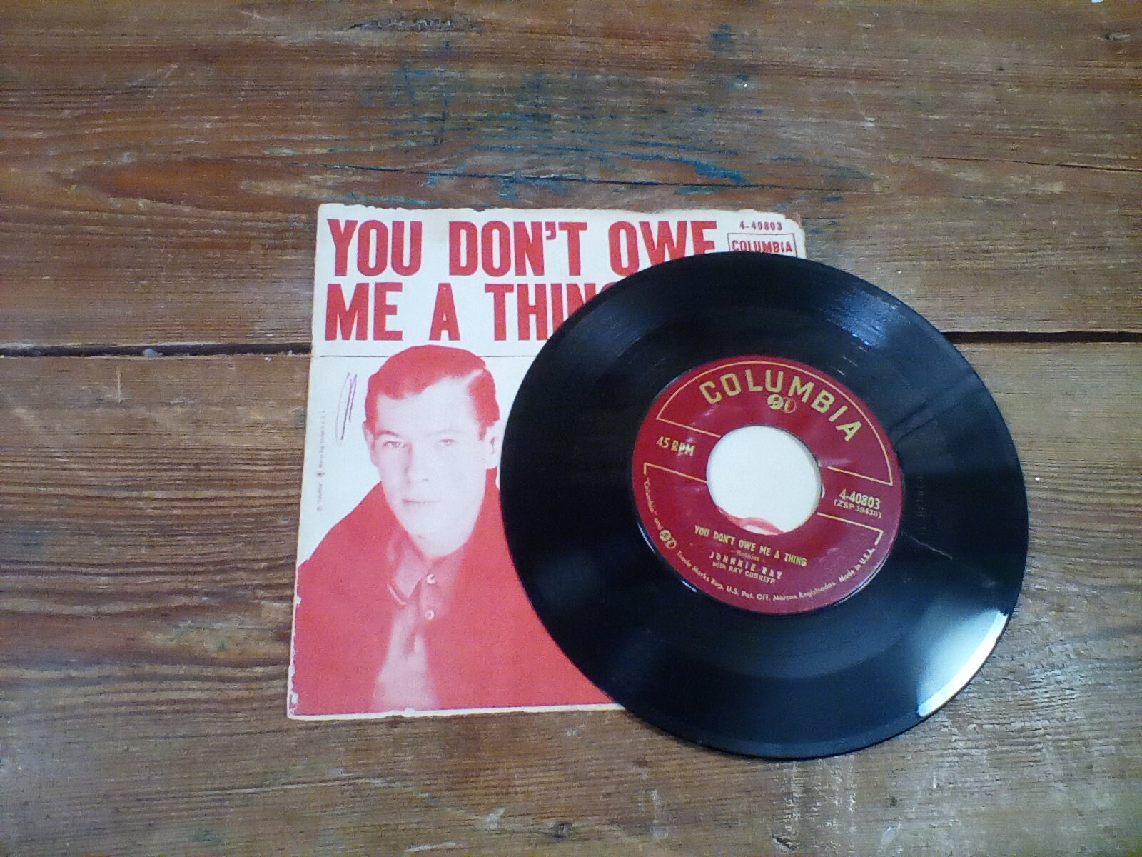 Vintage 45 Record, Johnnie Ray You Don't Owe Me a Thing/look Homeward ...
