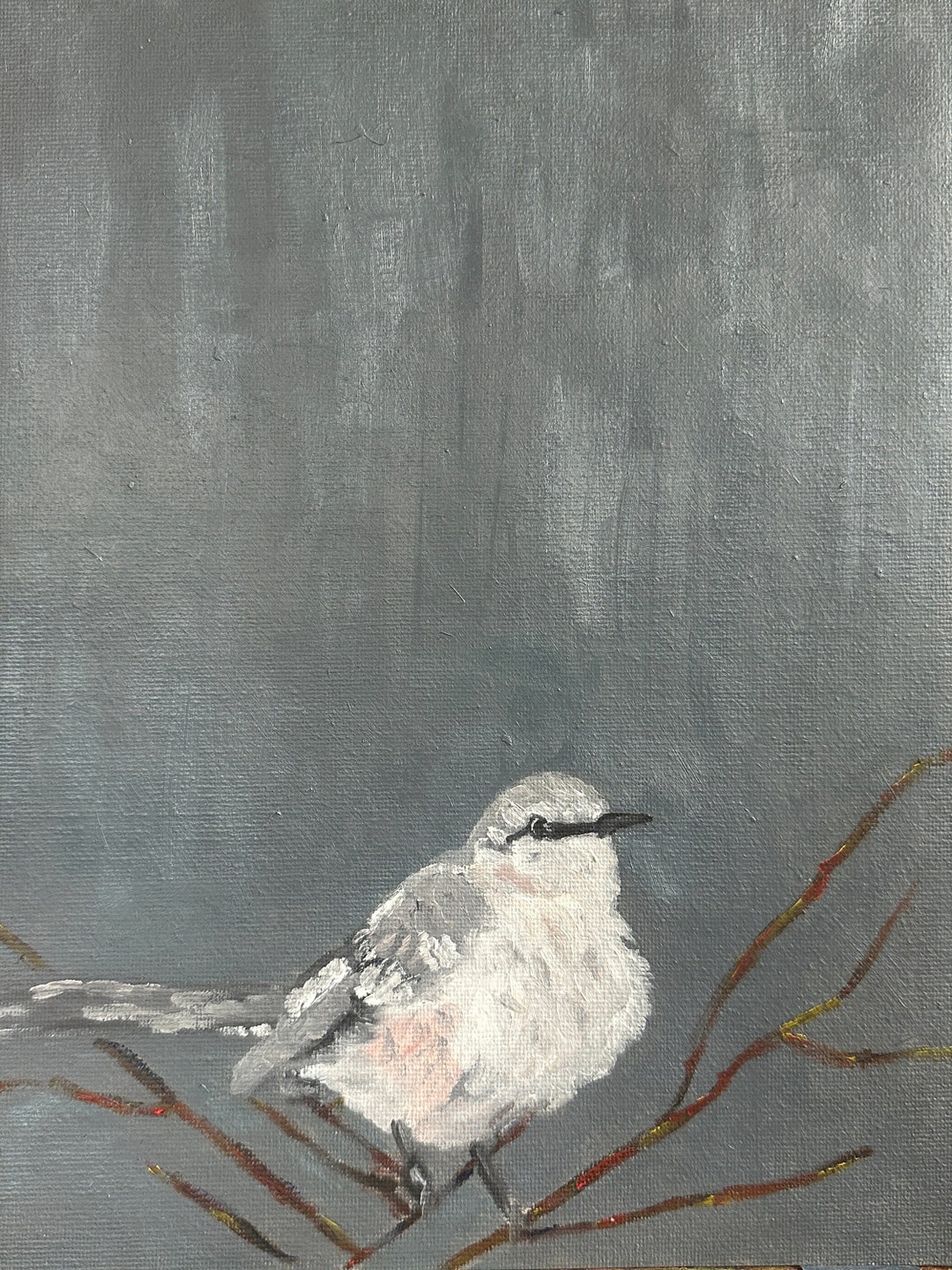 Contemporary Modern Grey Mockingbird Oil Painting on Canvas - Etsy