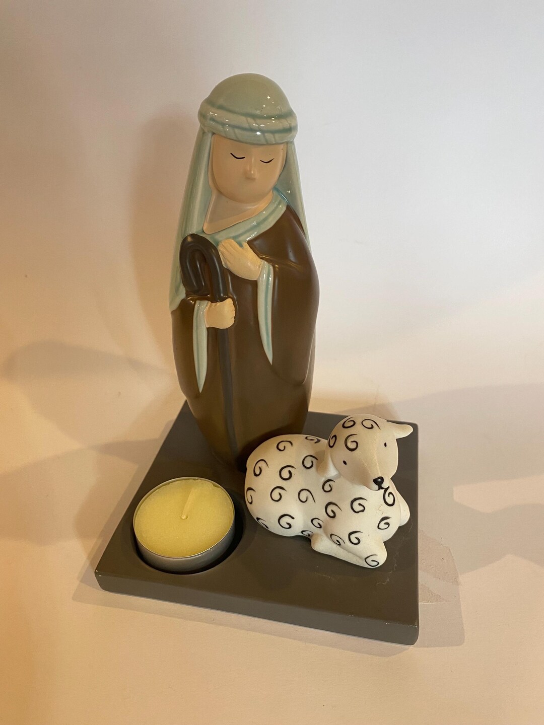 Partylite Christmas Nativity Scene Shepherd & Lamb Tea Light Holder ...