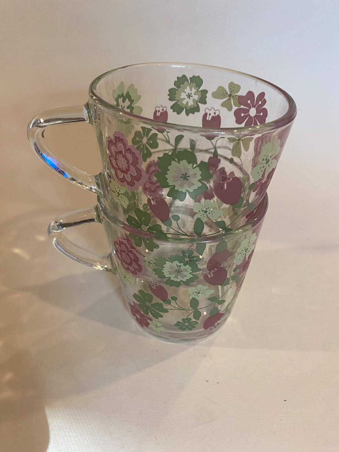Vintage IKEA Glass Floral Mugs - Etsy